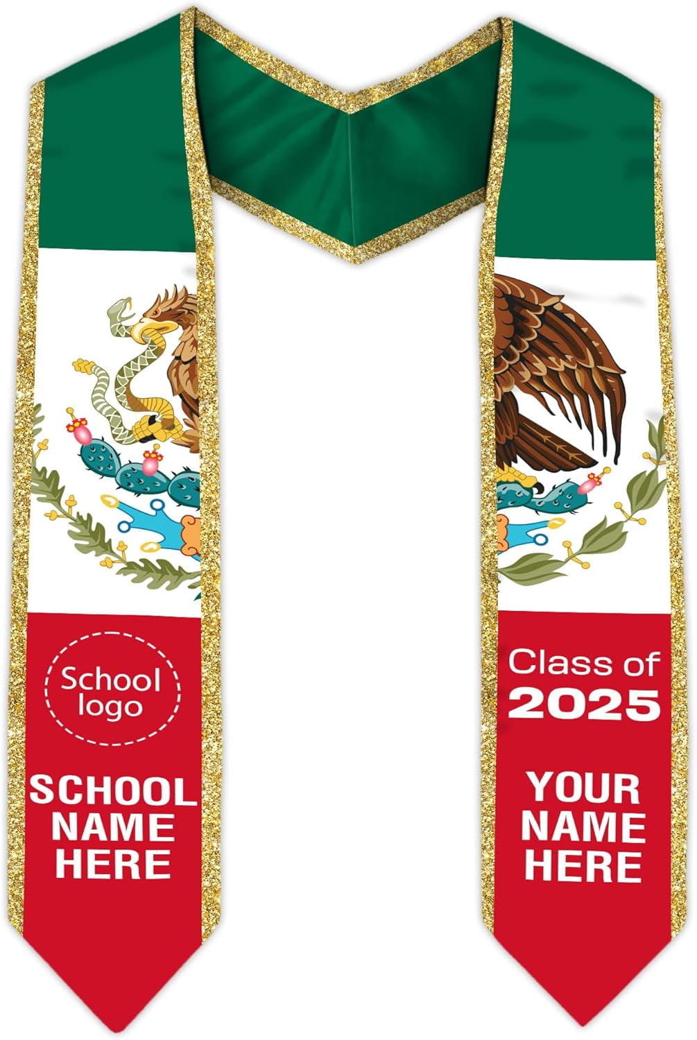 Custom Mexican Graduation Sash, Mexico Graduation Stole Customize Photo ...