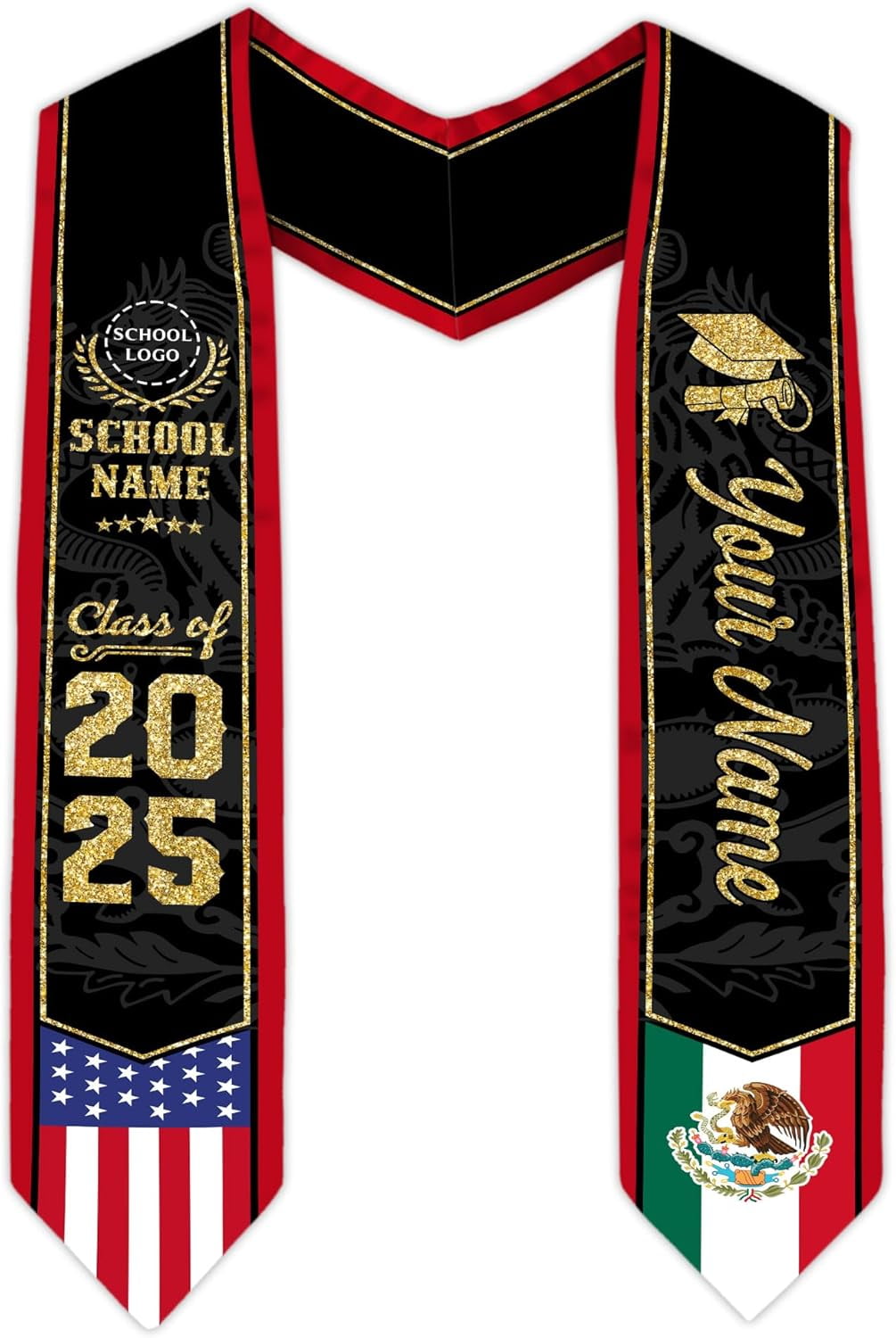 Custom Mexican Graduation Sash, Mexico Graduation Stole Customize Photo ...