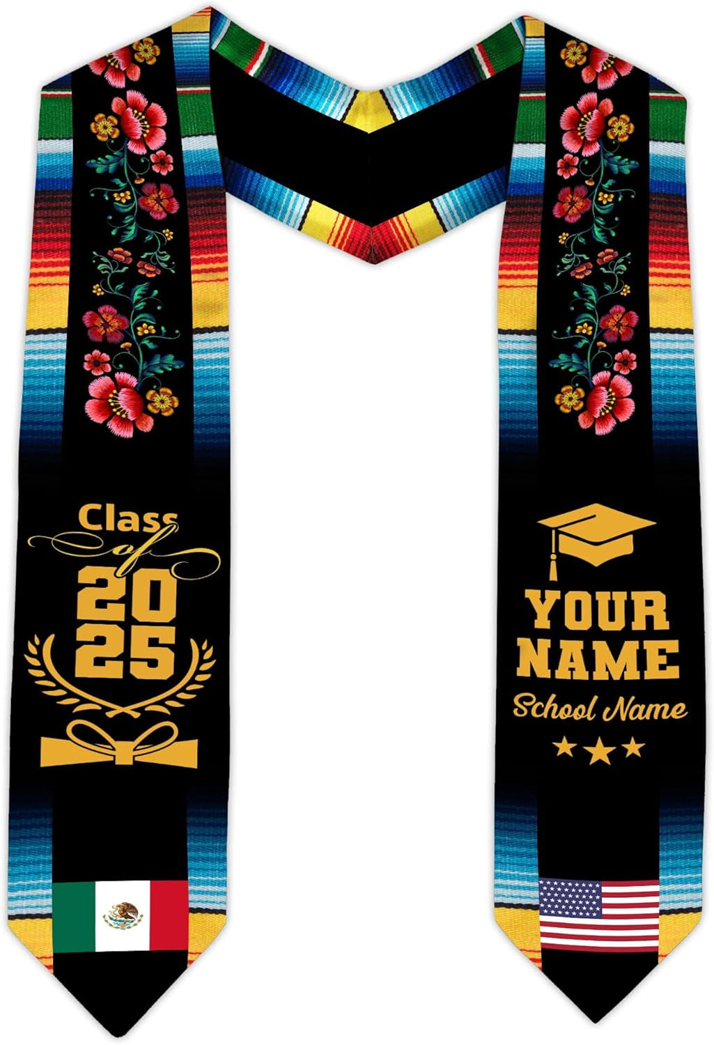 Custom Mexican Graduation Sash, Mexico Graduation Stole Customize Photo ...