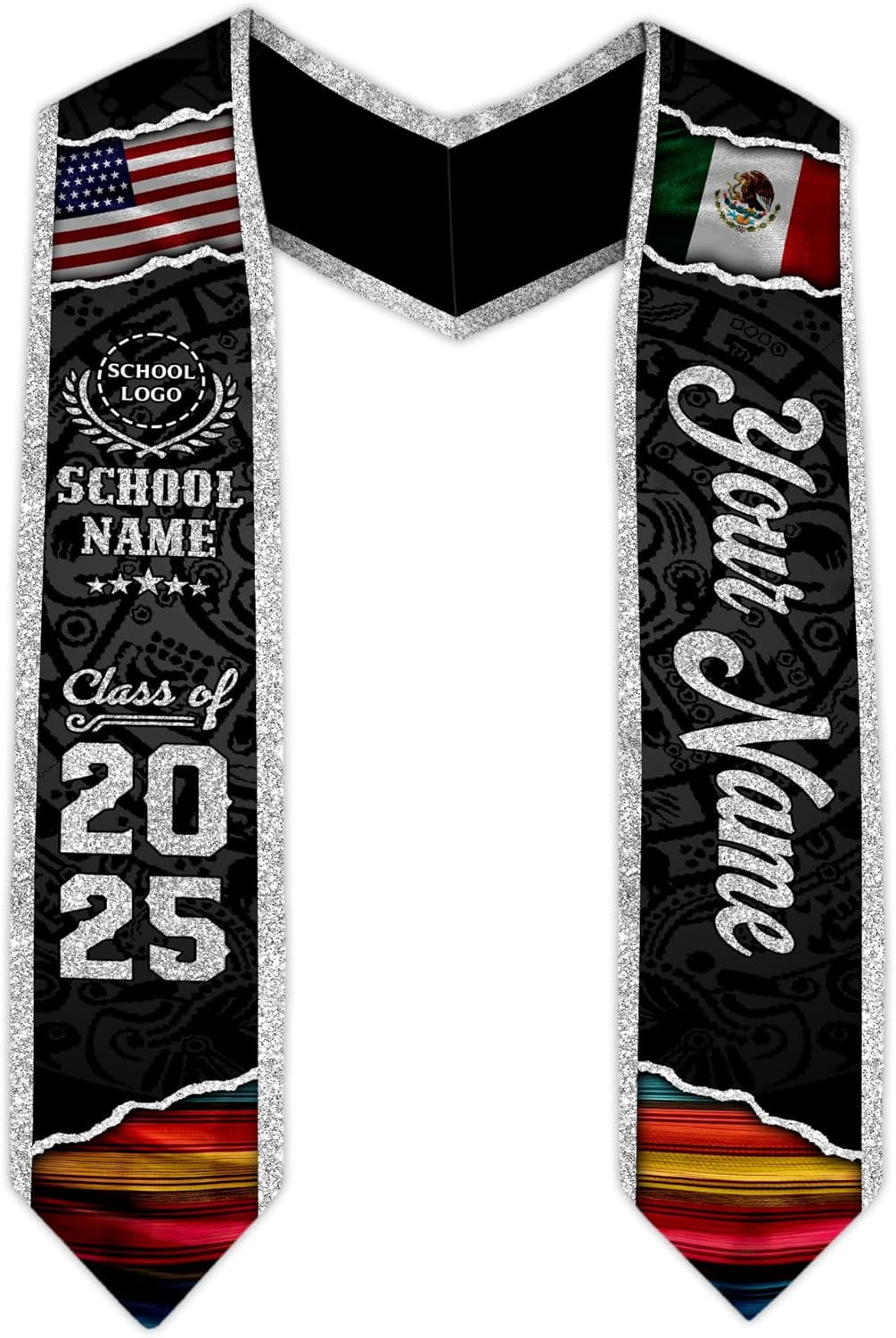 Custom Mexican Graduation Sash, Mexico Graduation Stole Customize Photo ...
