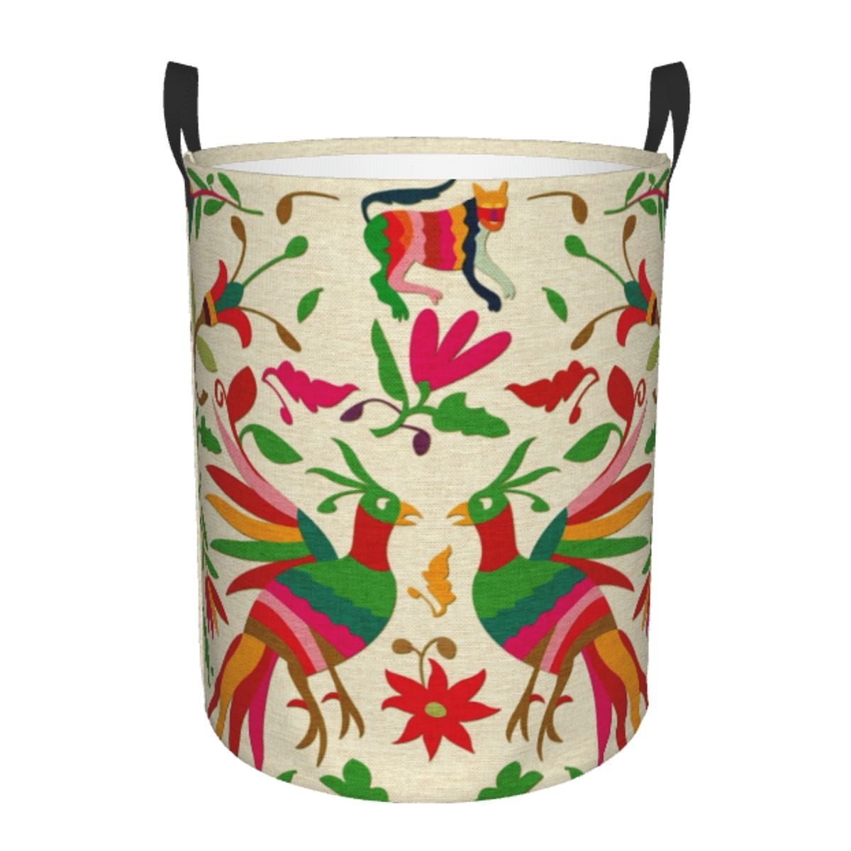 Custom Mexican Otomi Viva Laundry Basket Foldable Mexico Flowers ...