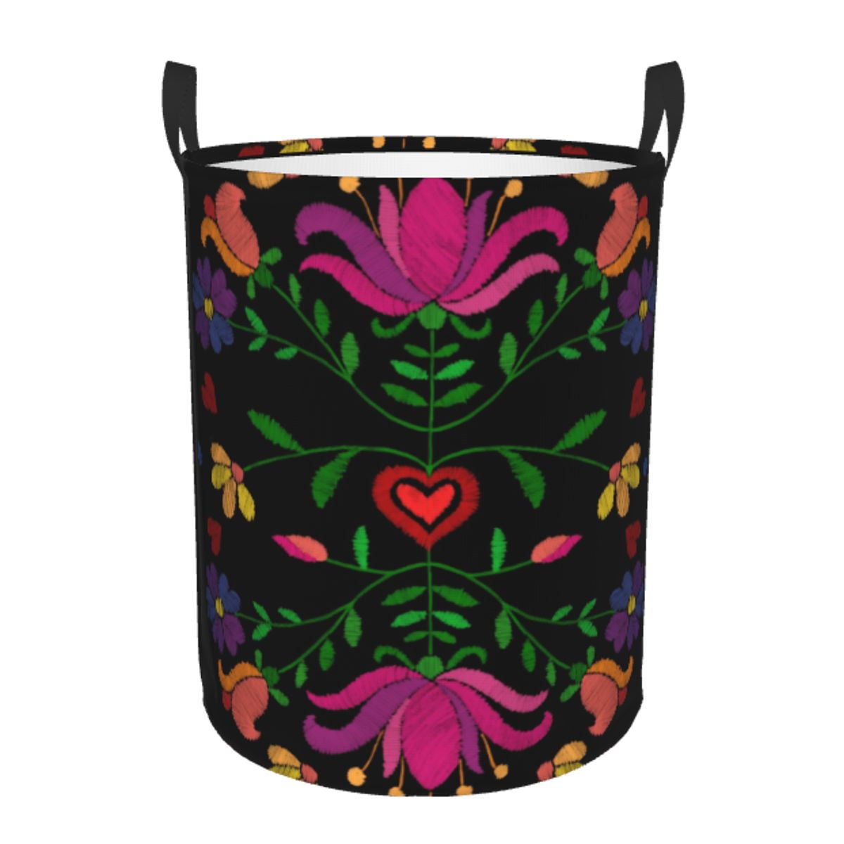 Custom Mexican Otomi Viva Laundry Basket Foldable Mexico Flowers ...