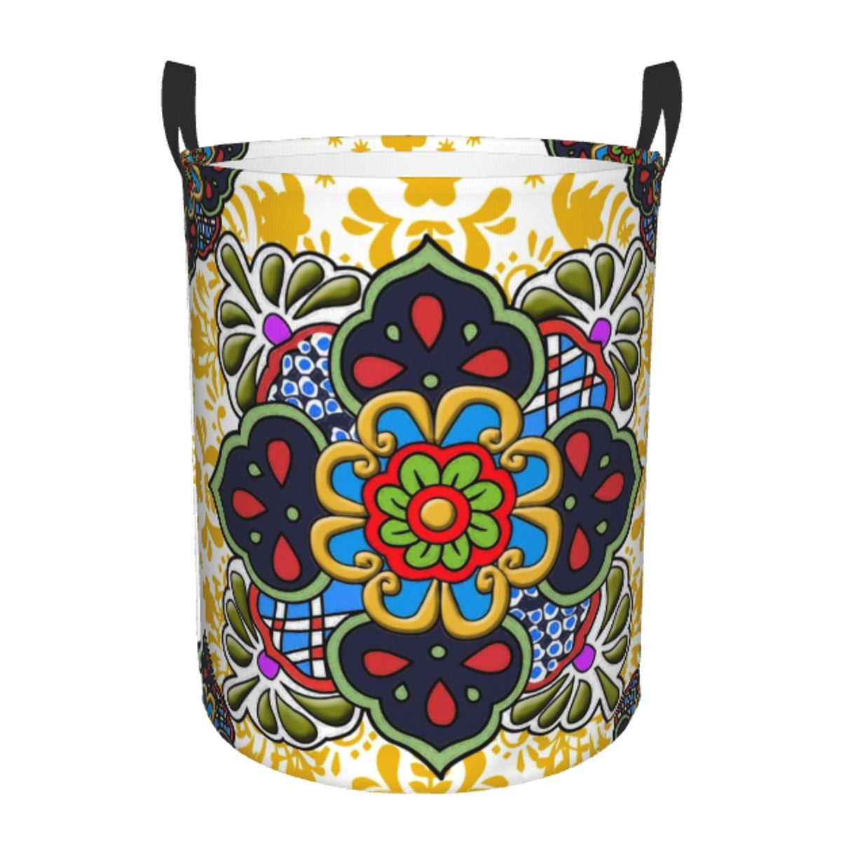 Custom Mexican Otomi Viva Laundry Basket Foldable Mexico Flowers ...