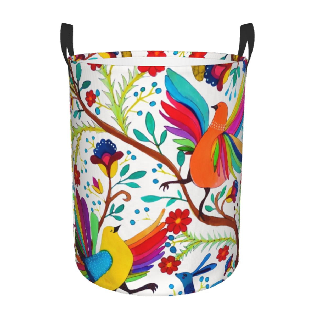 Custom Mexican Otomi Viva Laundry Basket Foldable Mexico Flowers ...