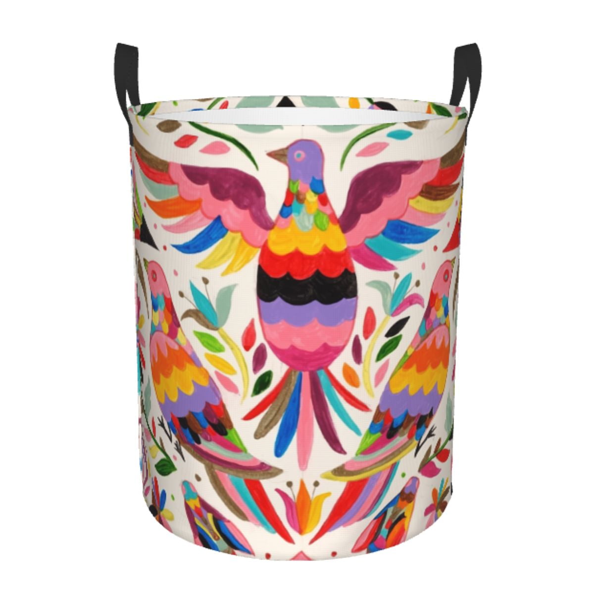 Custom Mexican Otomi Viva Laundry Basket Foldable Mexico Flowers ...
