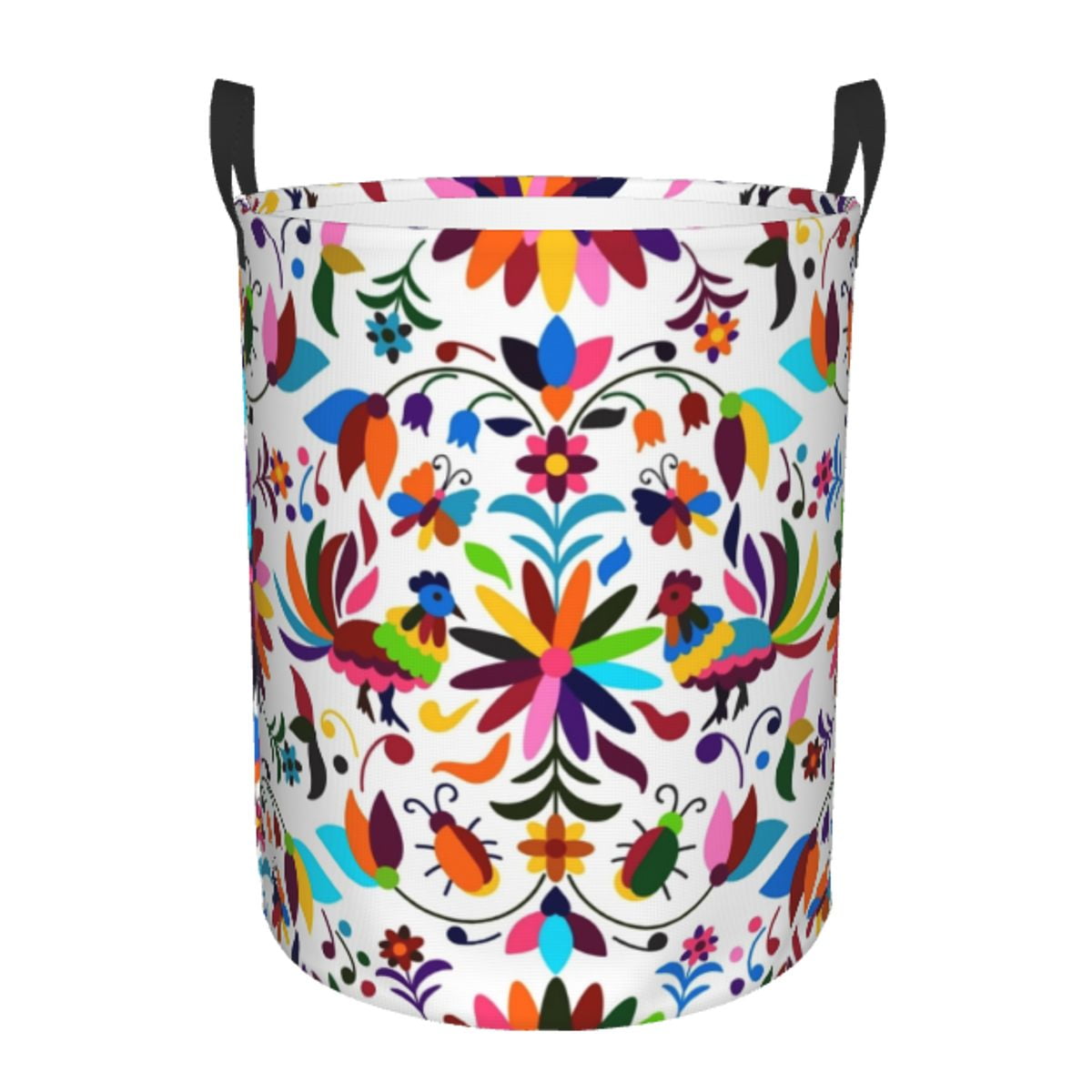 Custom Mexican Otomi Viva Laundry Basket Foldable Mexico Flowers ...