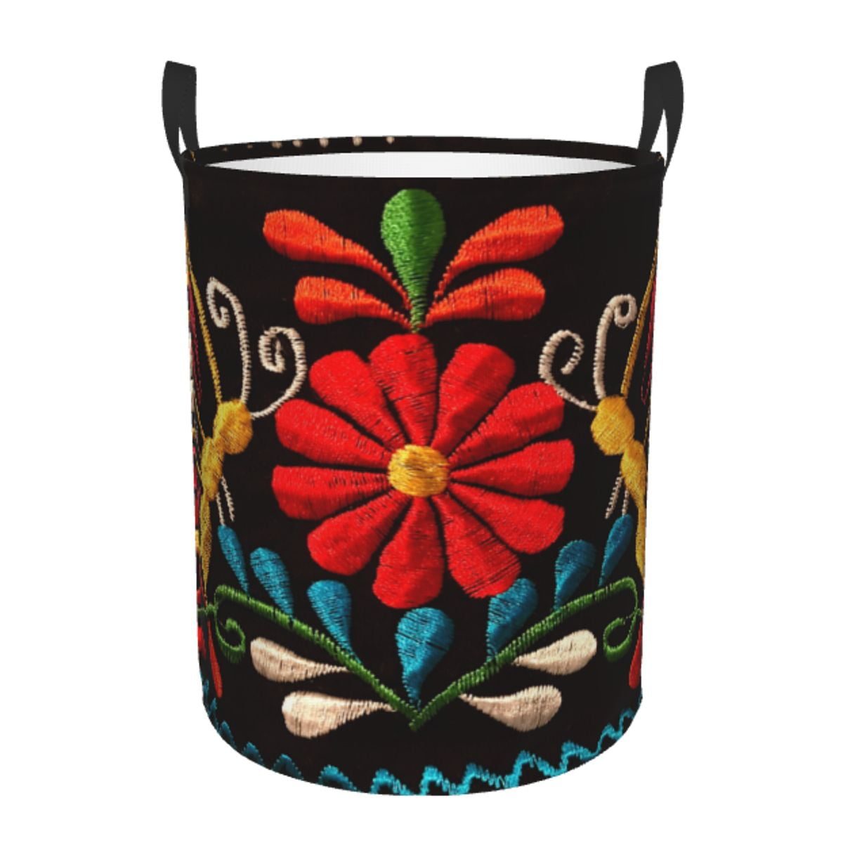 Custom Mexican Otomi Viva Laundry Basket Foldable Mexico Flowers ...