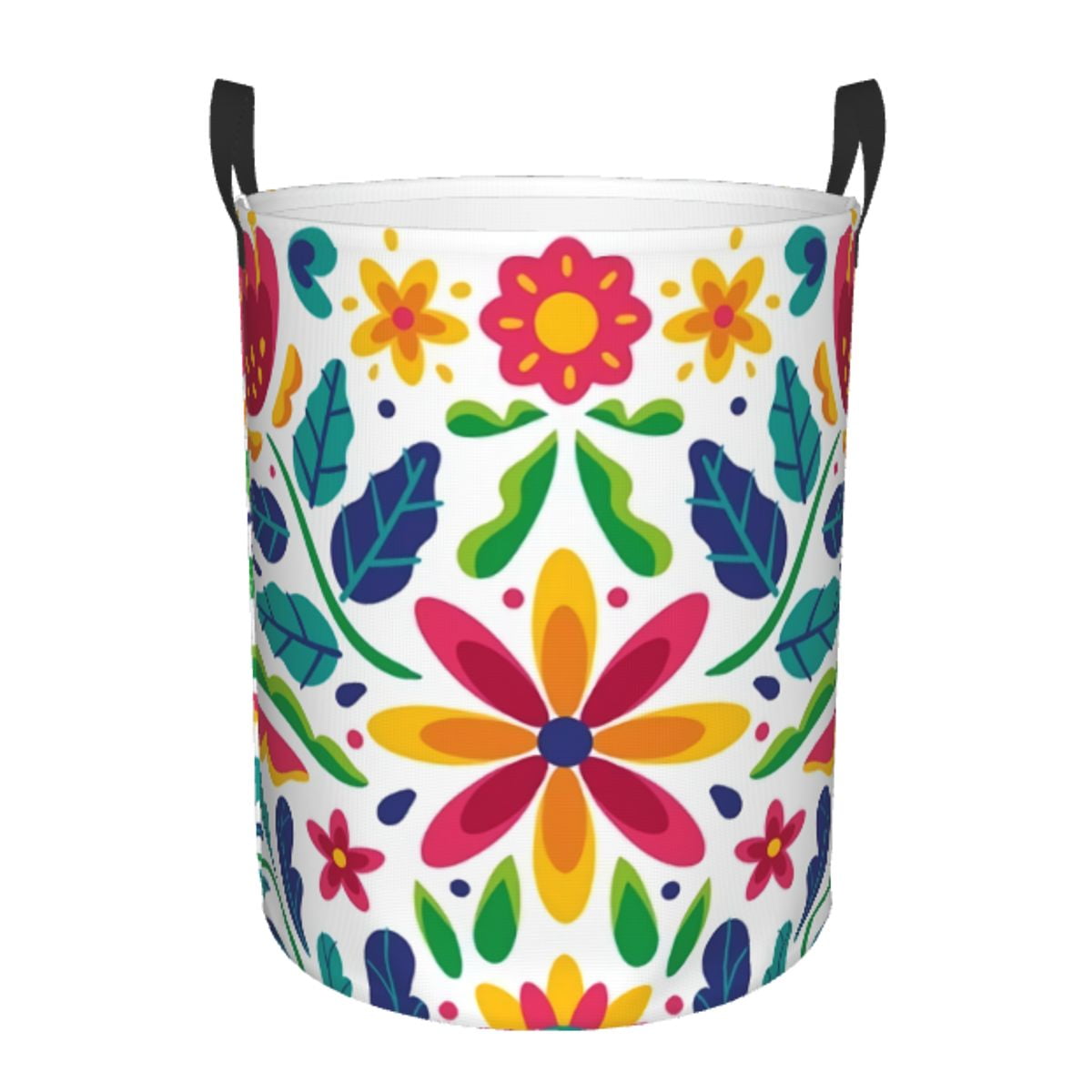 Custom Mexican Otomi Viva Laundry Basket Foldable Mexico Flowers ...