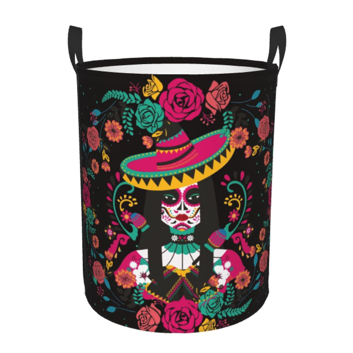 Custom Mexican Otomi Viva Laundry Basket Foldable Mexico Flowers ...
