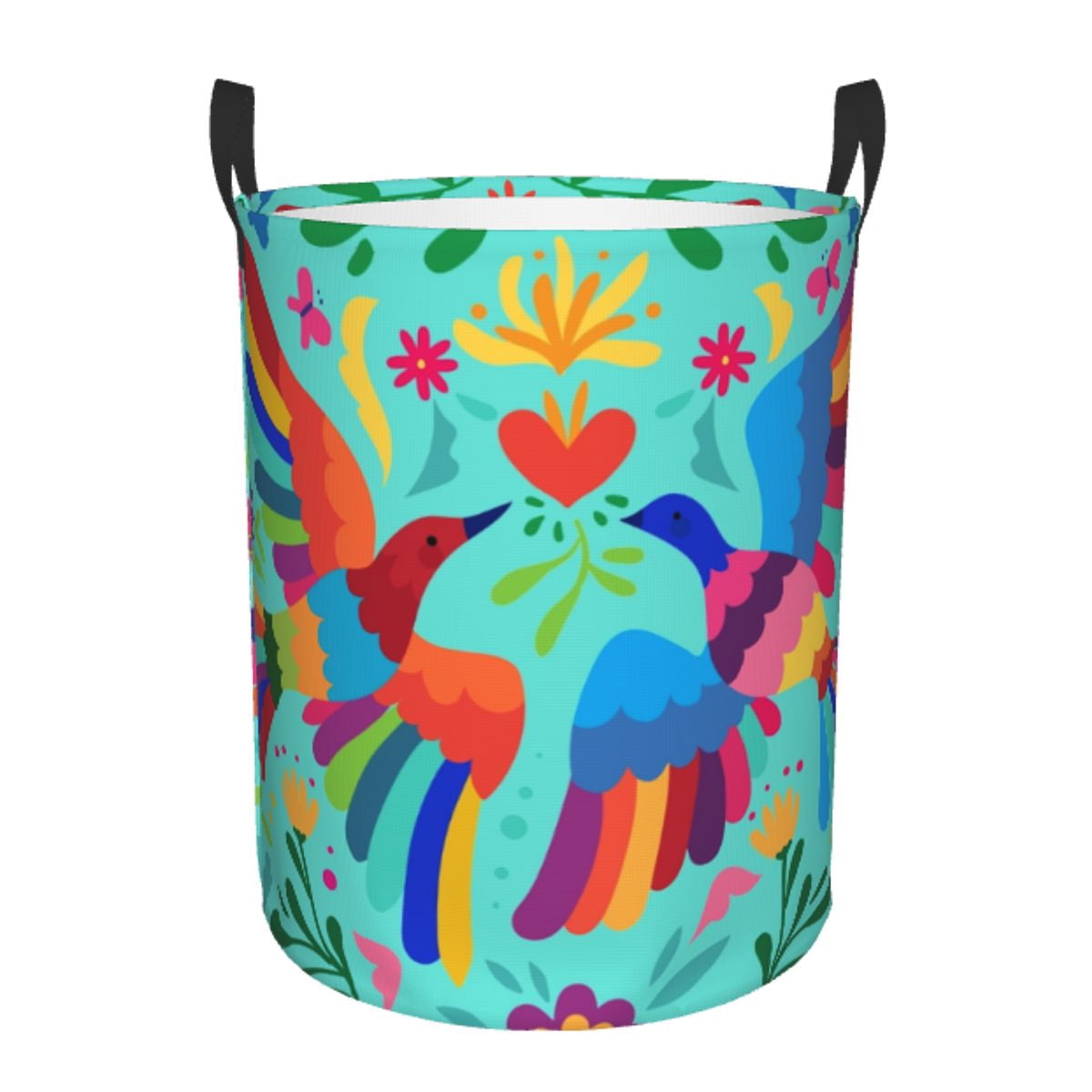 Custom Mexican Otomi Viva Laundry Basket Foldable Mexico Flowers ...