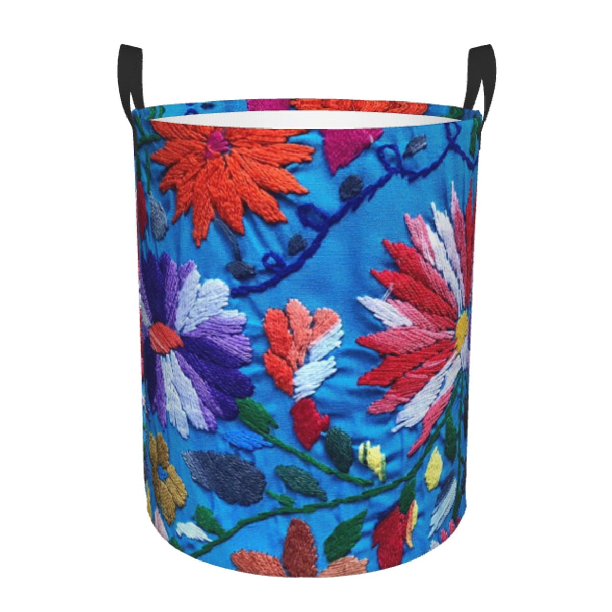 Custom Mexican Otomi Viva Laundry Basket Foldable Mexico Flowers ...