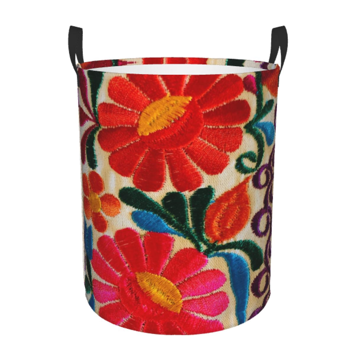 Custom Mexican Otomi Viva Laundry Basket Foldable Mexico Flowers ...