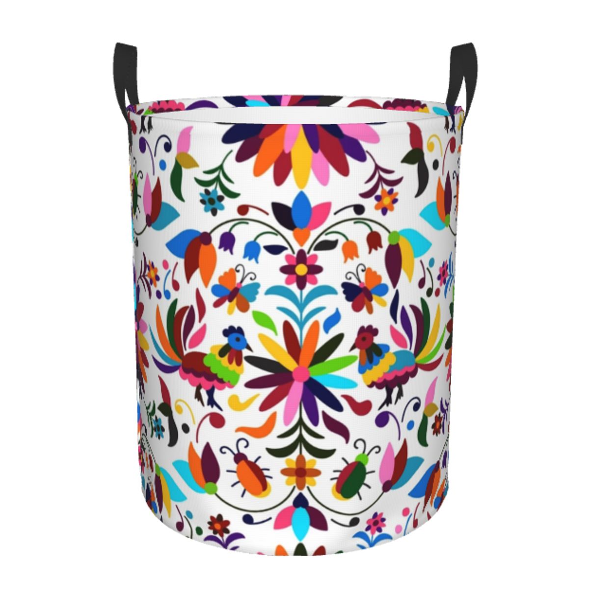 Custom Mexican Otomi Viva Laundry Basket Foldable Mexico Flowers ...