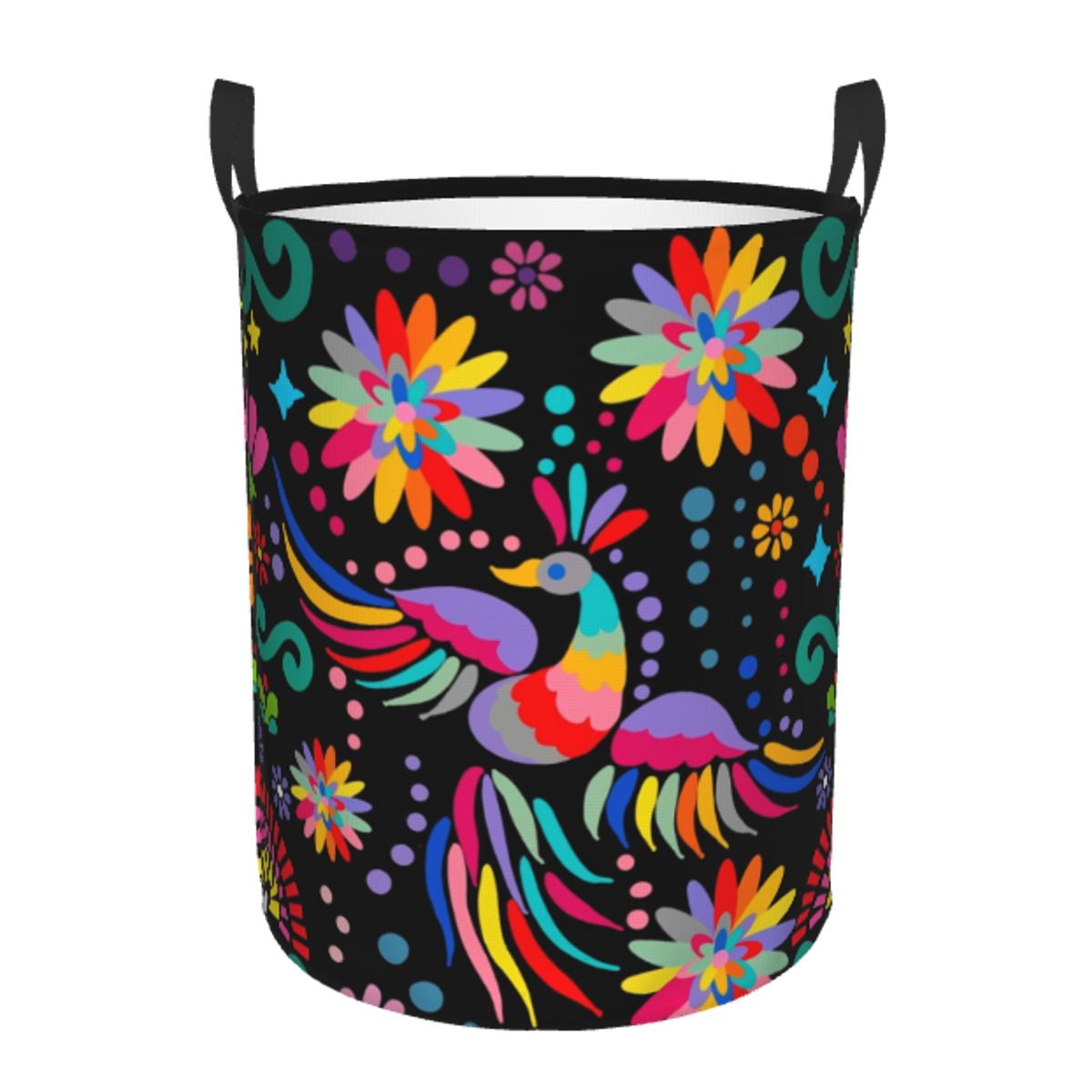 Custom Mexican Otomi Viva Laundry Basket Foldable Mexico Flowers ...