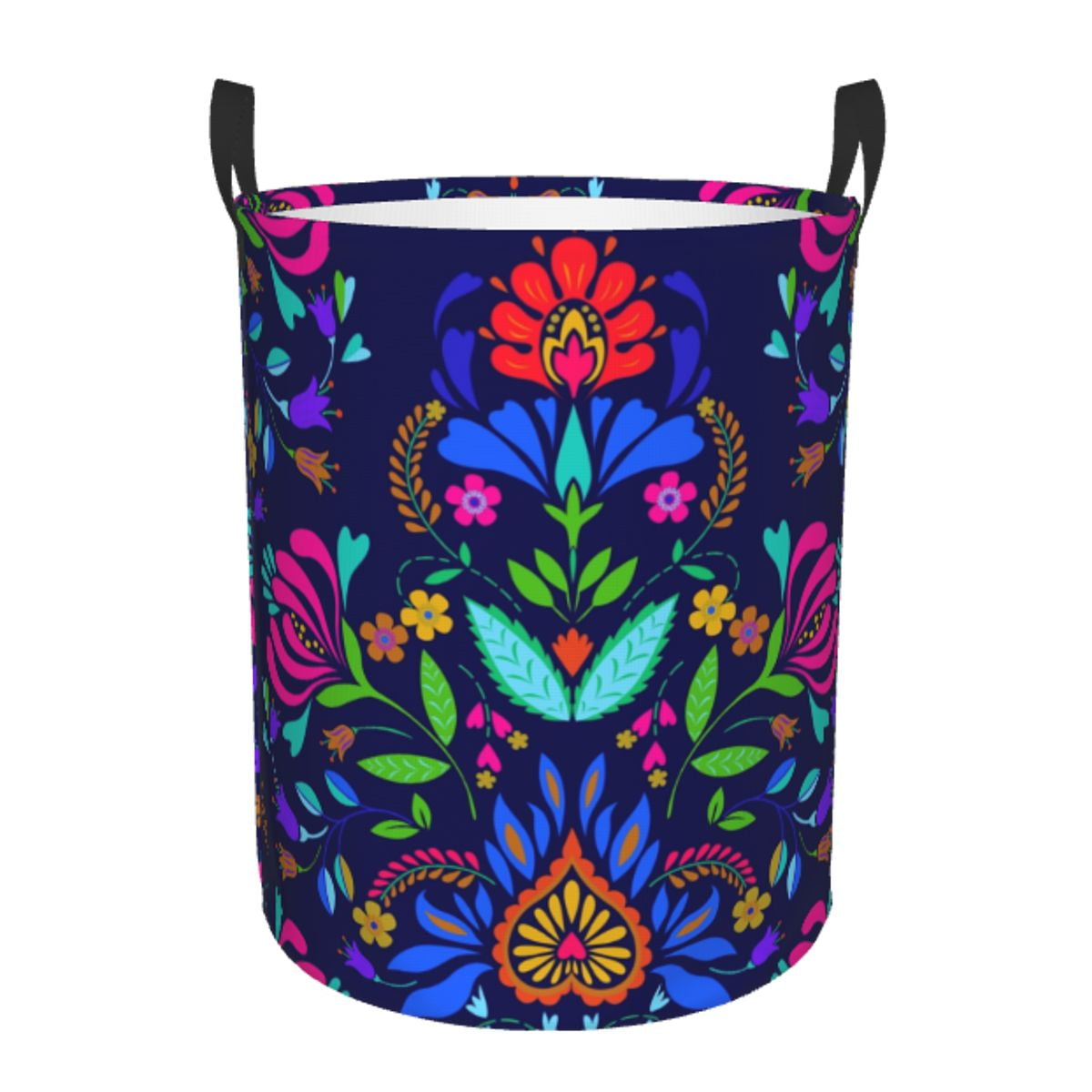 Custom Mexican Otomi Viva Laundry Basket Foldable Mexico Flowers ...
