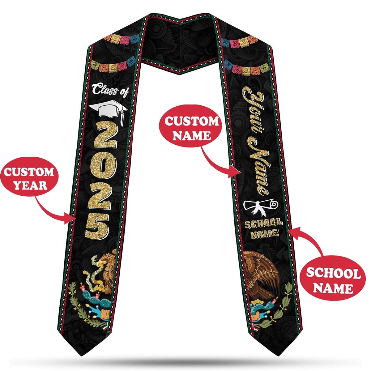 Custom Mexican flag Graduation Stole class of 2025, Mexico Grad Sash ...