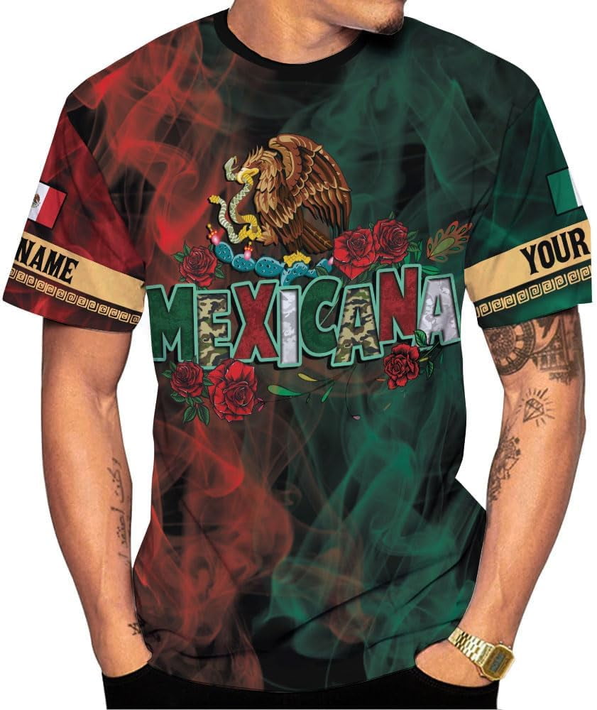 Custom Mexico Shirts Personalized Name Mexican 3D Flag Shirt for Men ...
