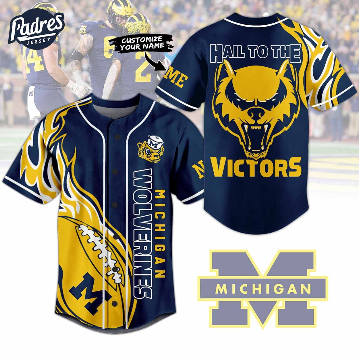 Custom Michigan Hail to The Victors Go Blue Football Baseball Jersey ...
