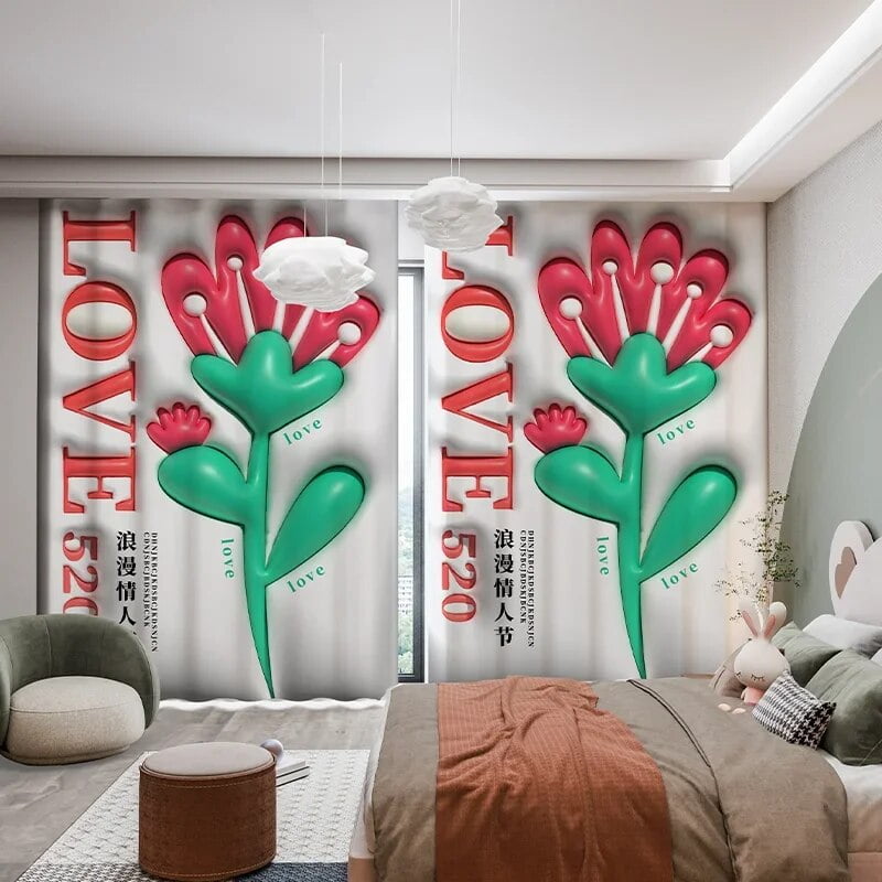 Custom Modern Simple High Shading Curtain Cartoon Pink Love Tulip Ins ...