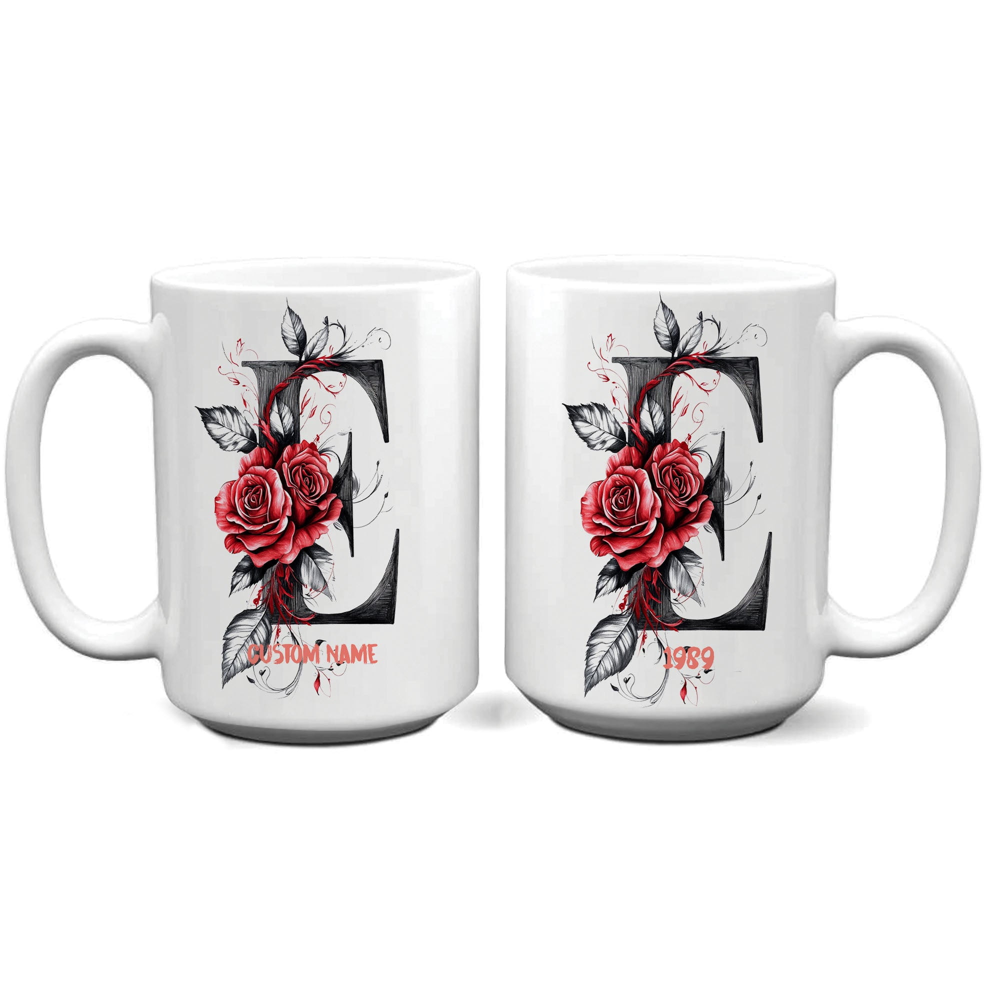 Custom Monogram Coffee Mug with Initial E for Women, Personalized Name ...