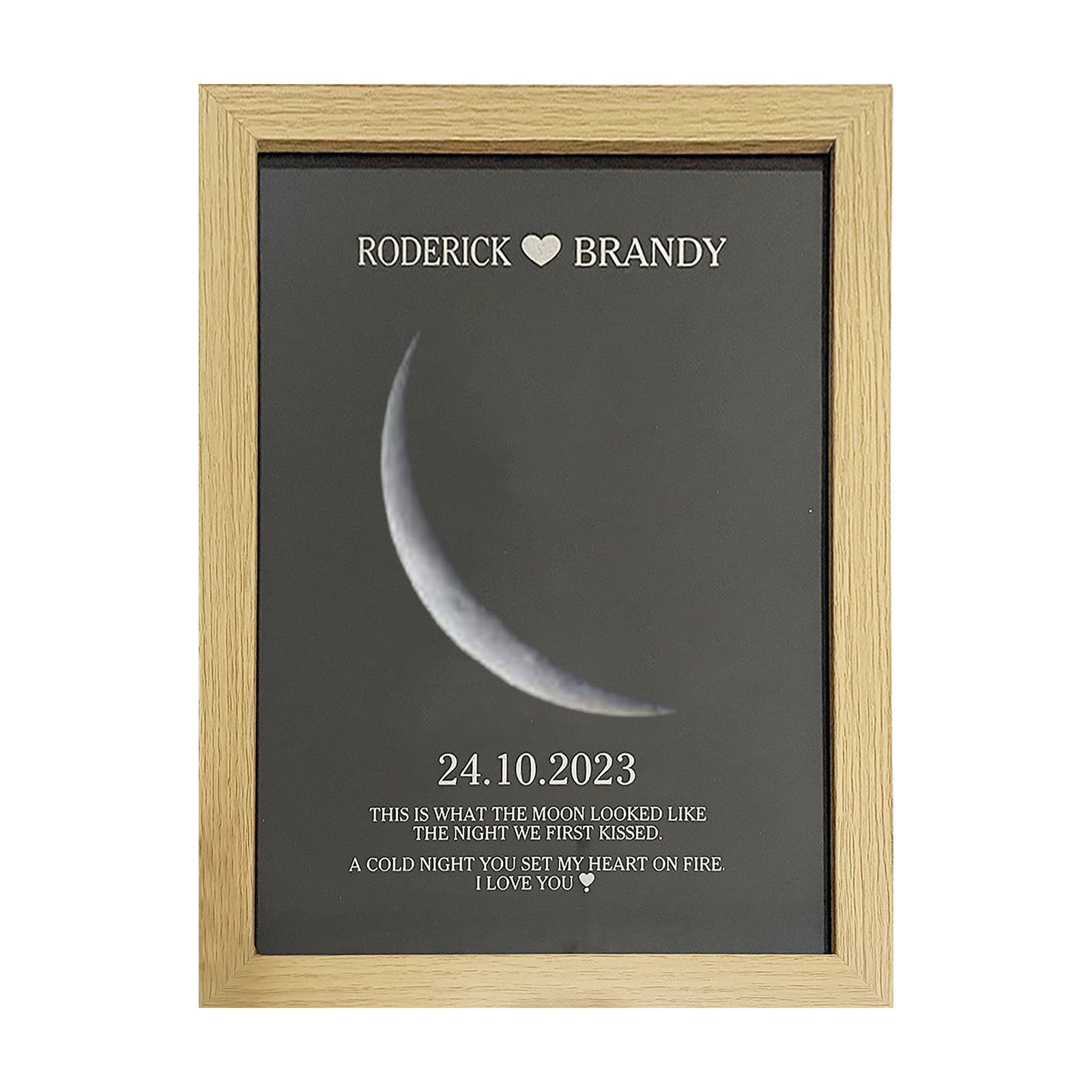 Custom Moon Phase And Name Wooden Frame With Your Text 'The Night We ...
