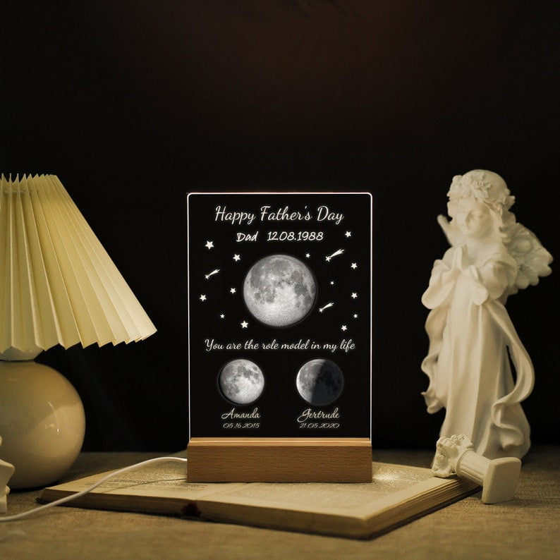 Custom Moon Phase Night Light, Father's Day Gift, First Dad Gift, Lunar ...