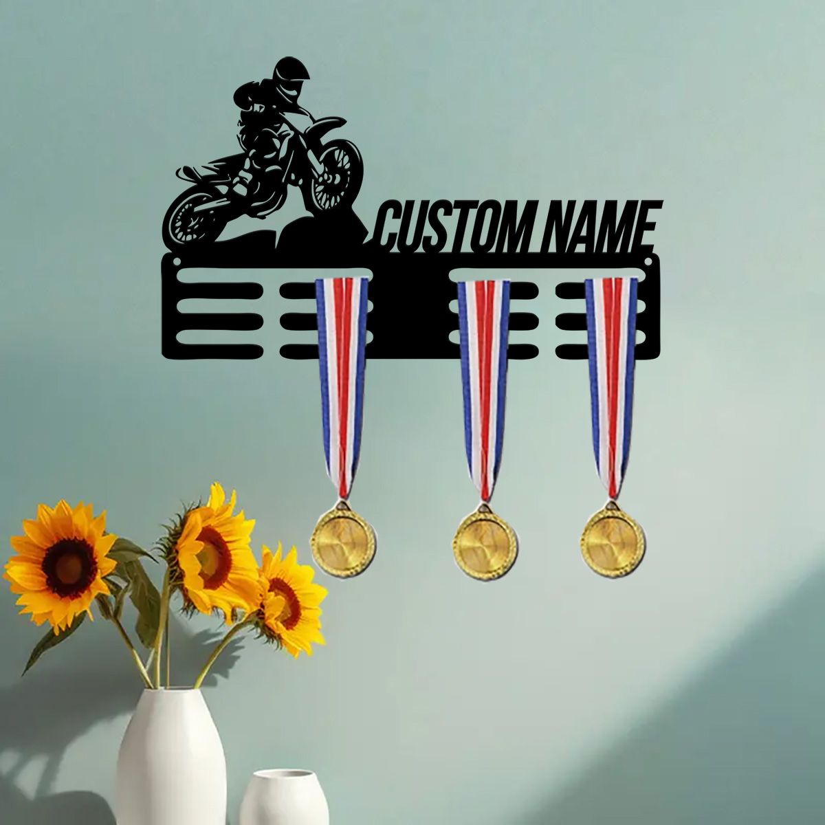Custom Motocross Biker Medal Hanger Metal Wall Art, Motocross Metal ...