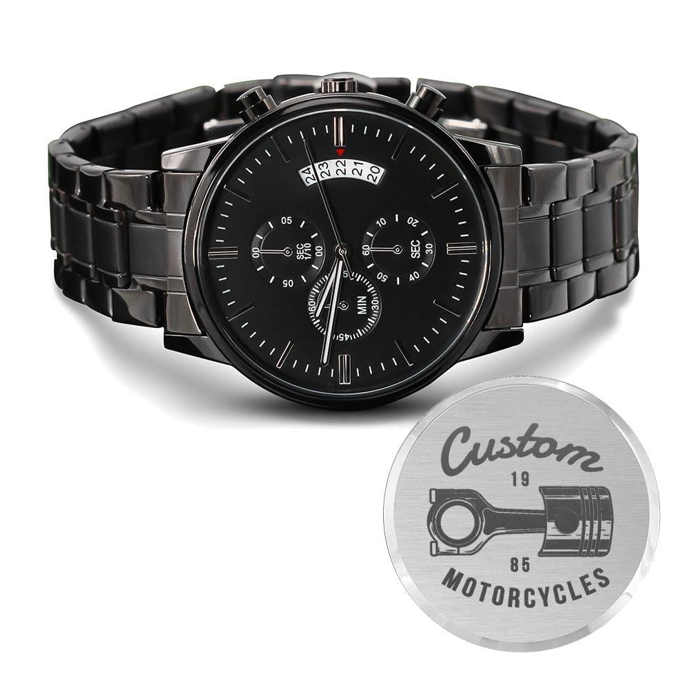 Custom Motorcyles 1985 Engraved Motorcycle Rider Men's Watch ...