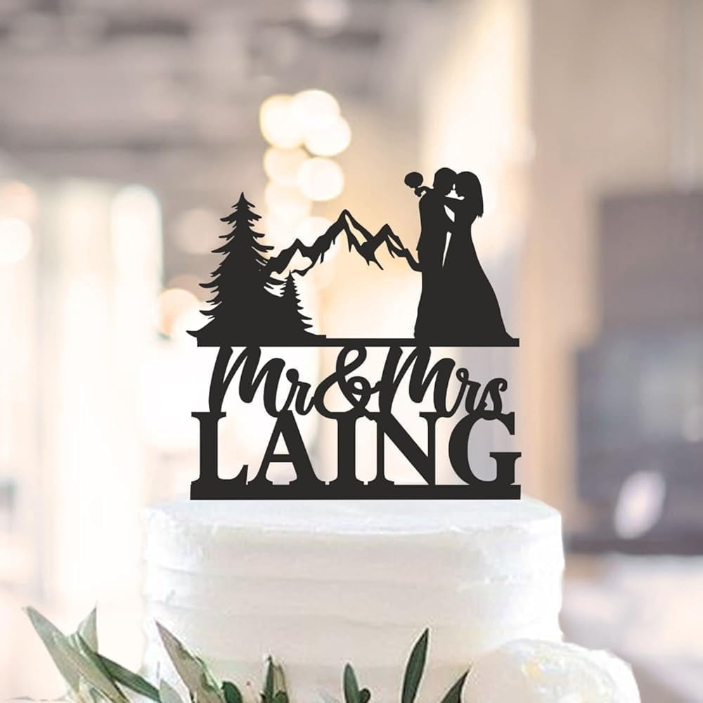 Custom Mountain Hiking Couple Topper, Bride and Groom in Mountains ...