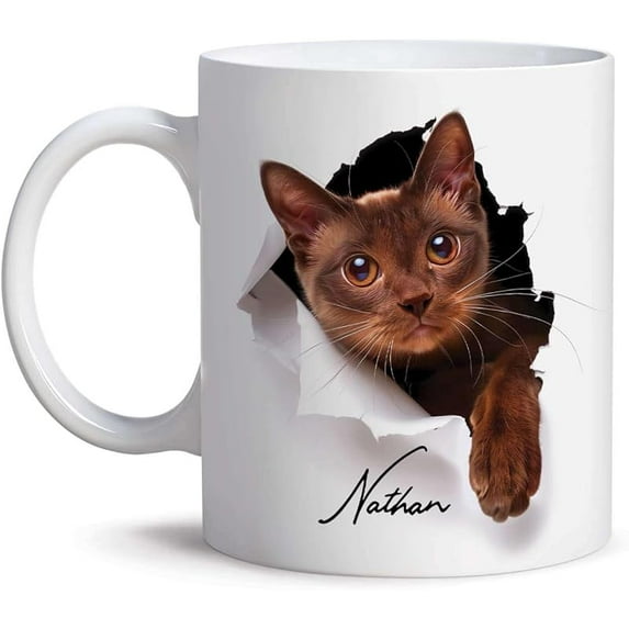 Custom Mug With Russian Blue Cat, Customized Name Ceramic Cup 11oz 15oz ...