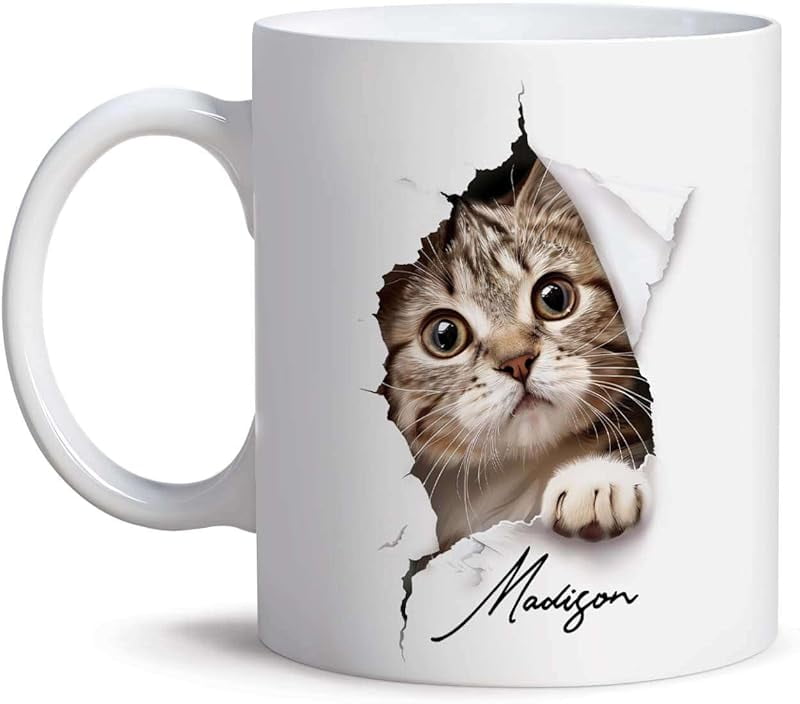 Custom Mug With Russian Blue Cat, Customized Name Ceramic Cup 11oz 15oz ...