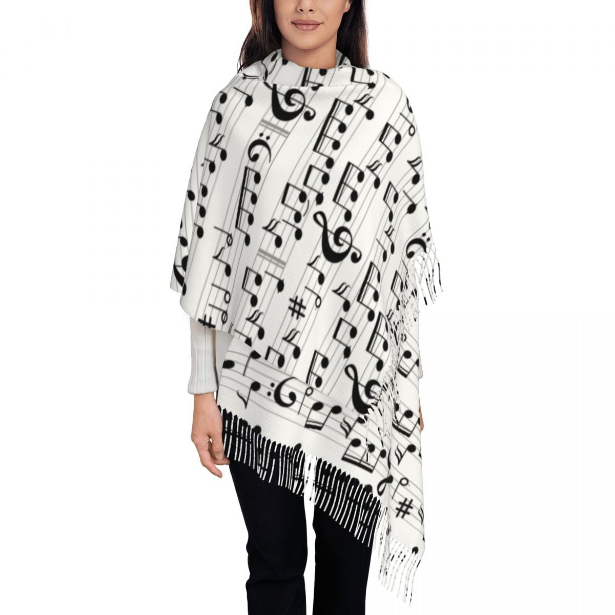 Custom Music Notation Musical Notes Tassel Scarf Women Soft Shawls ...