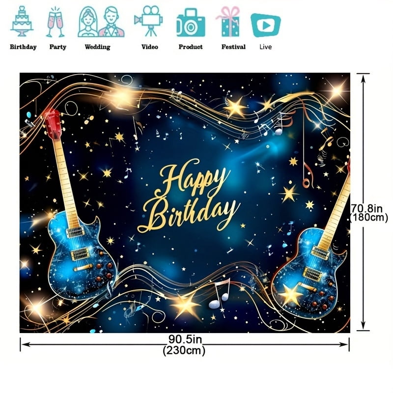 Custom Music notes, guitar, happy birthday background, rock party ...
