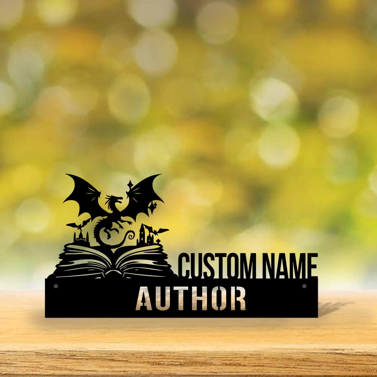 Custom Mystical Dragon Book Desk Name Plate Wedge Personalized Author ...