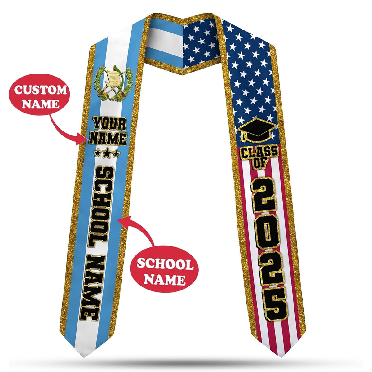 Custom NAME Guatemalan American Graduation Stole 2025, Guatemala ...