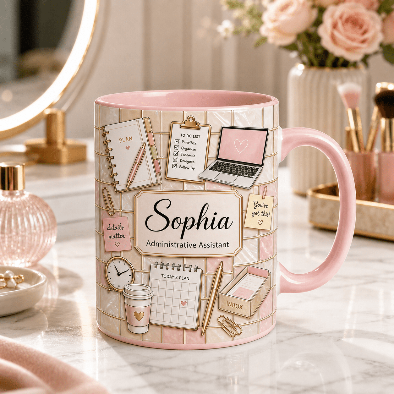 Custom Name Administrative Assistant 3D Effect Mug, Personalized Admin ...
