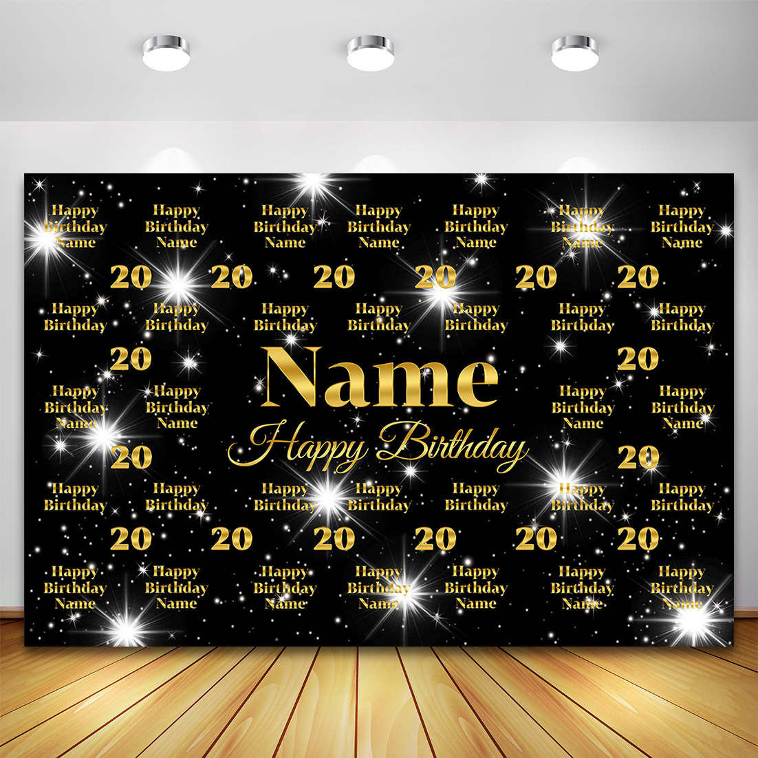 Custom Name Age Birthday Party Backdrop 18th 30th Party Banner Black ...