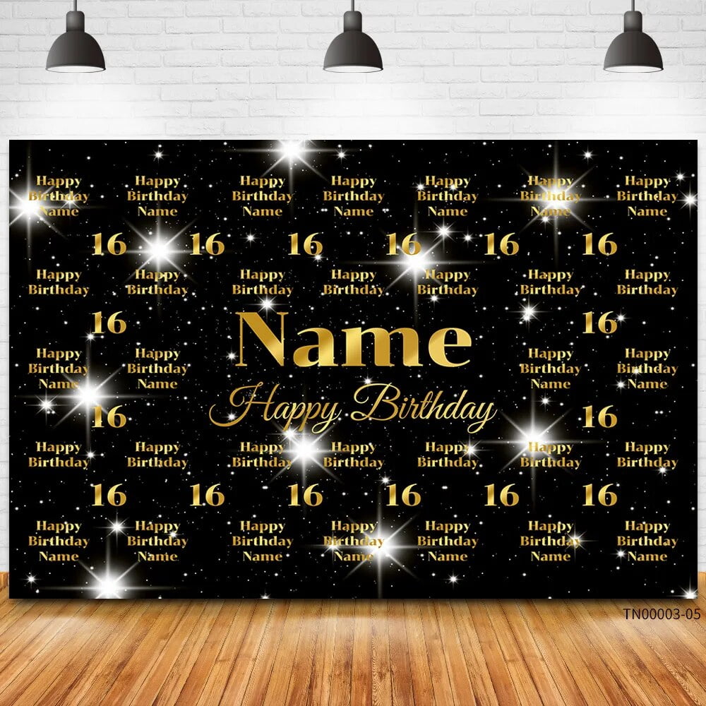 Custom Name Age Text Photo Gold Glitter Birthday Party Banner ...
