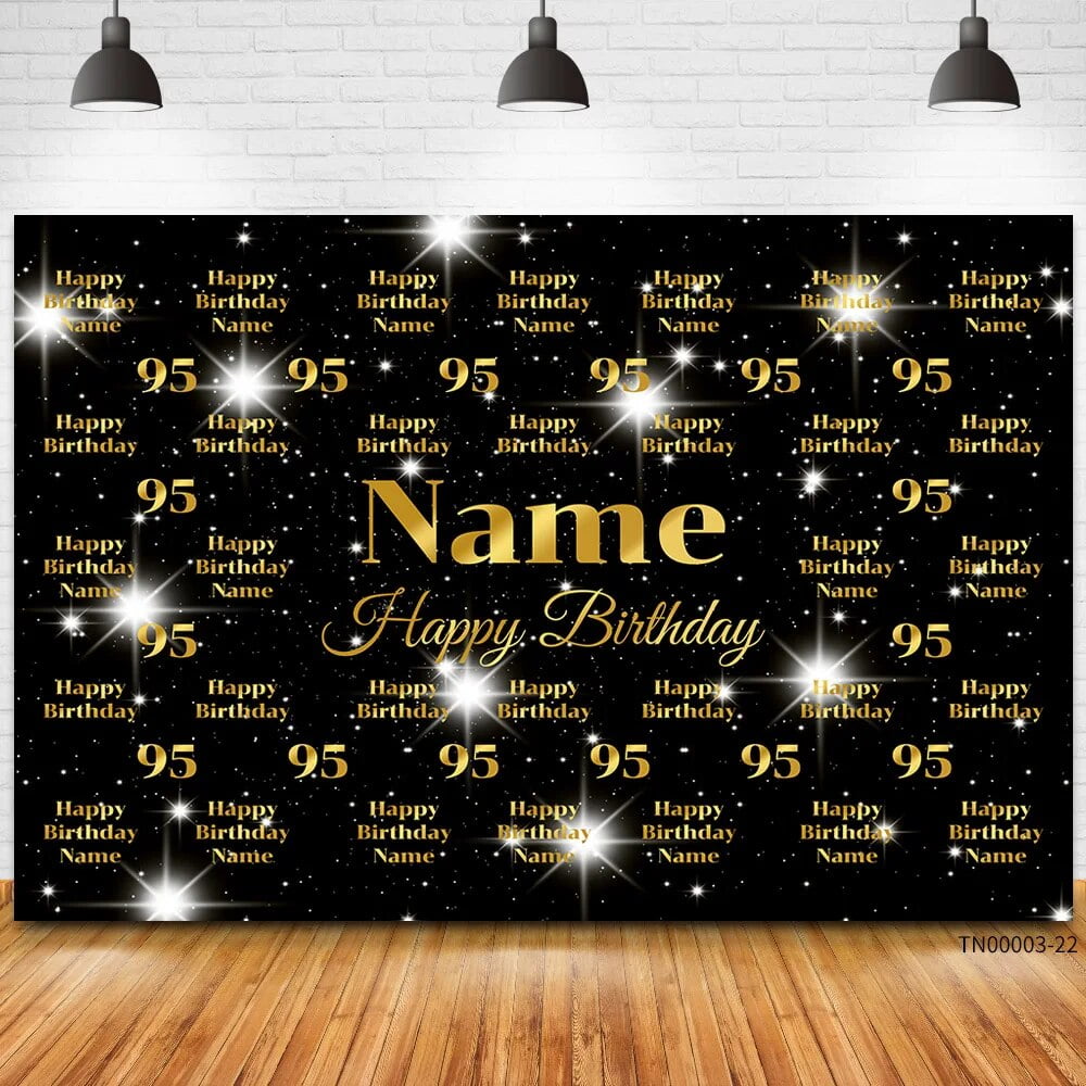 Custom Name Age Text Photo Gold Glitter Birthday Party Banner ...