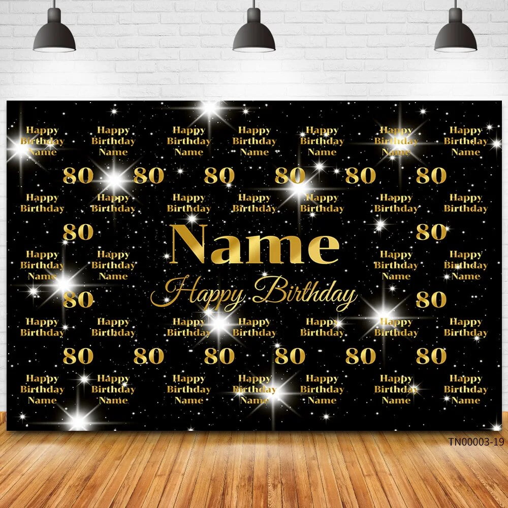 Custom Name Age Text Photo Gold Glitter Birthday Party Banner ...