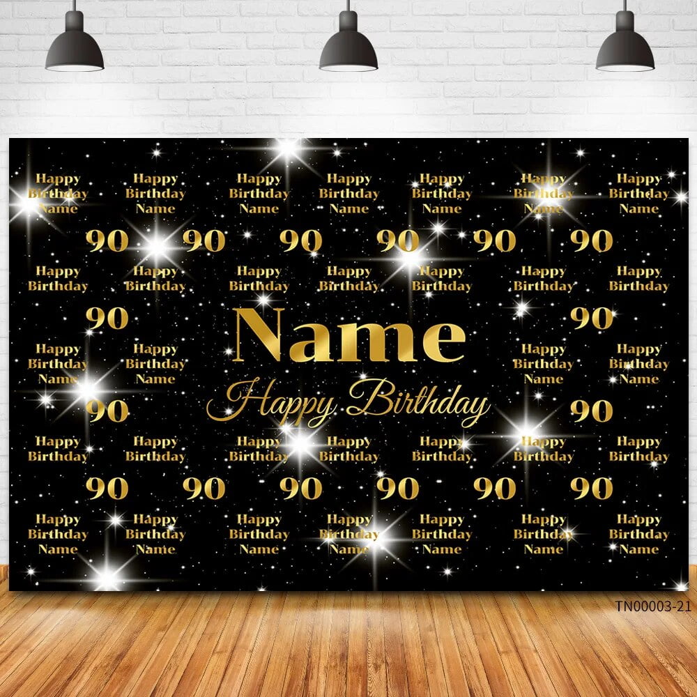 Custom Name Age Text Photo Gold Glitter Birthday Party Banner ...