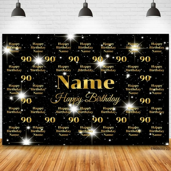 Custom Name Age Text Photo Gold Glitter Birthday Party Banner ...