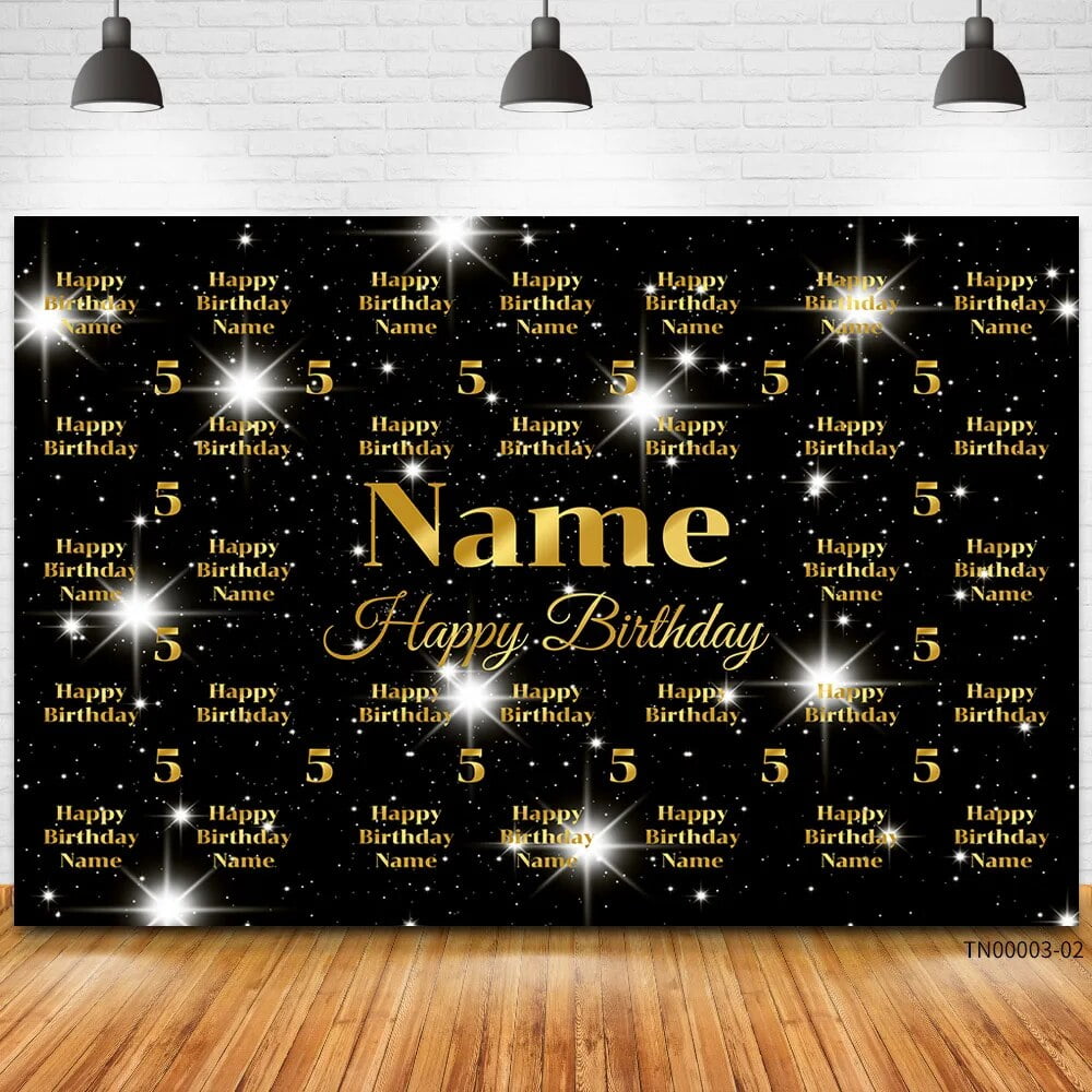 Custom Name Age Text Photo Gold Glitter Birthday Party Banner ...