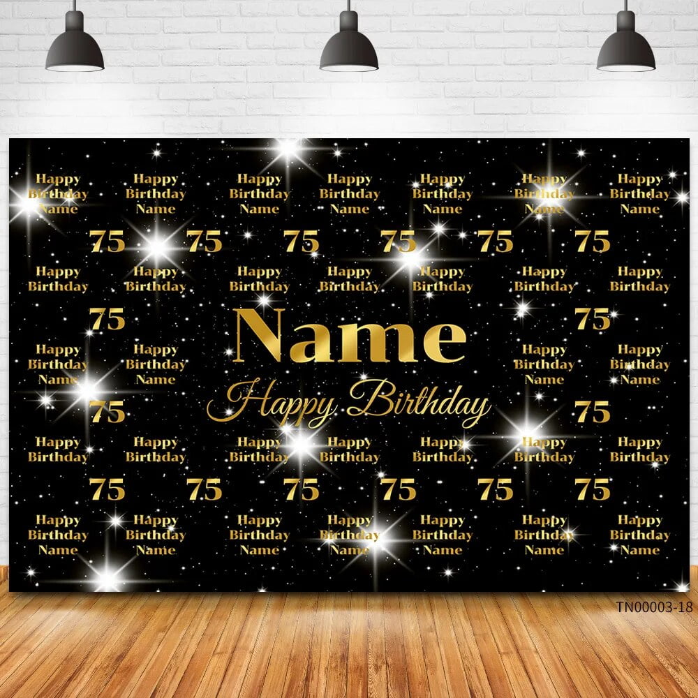 Custom Name Age Text Photo Gold Glitter Birthday Party Banner ...