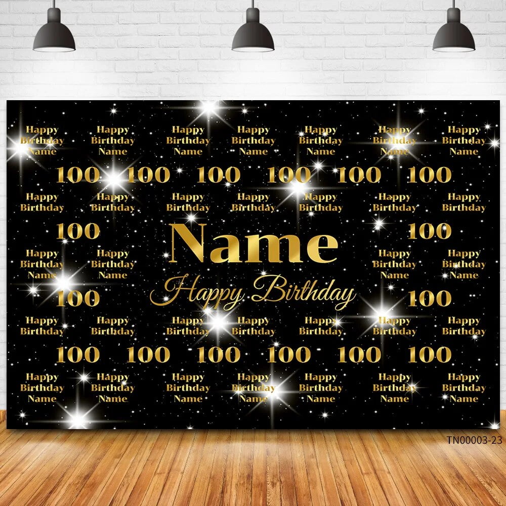 Custom Name Age Text Photo Gold Glitter Birthday Party Banner ...