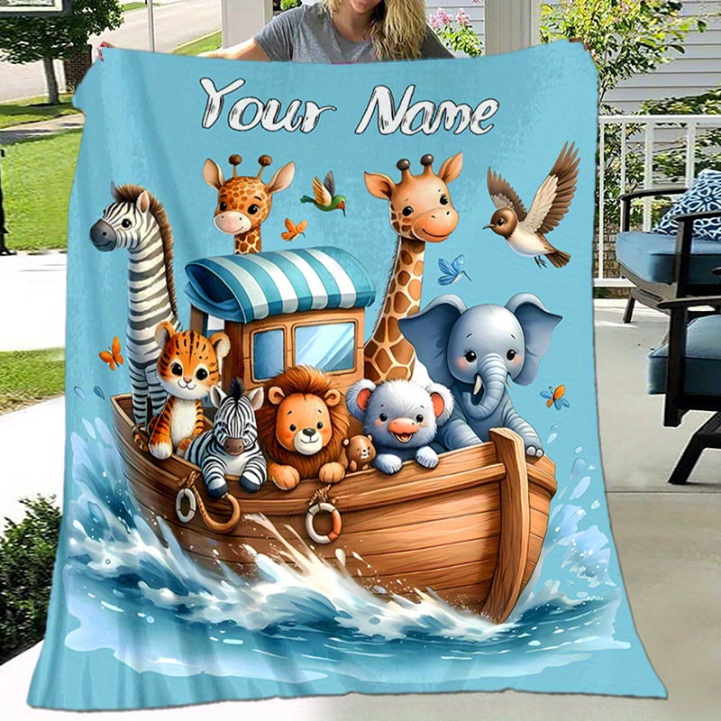Custom Name Animal Family Flannel Blanket - 280gsm Heavyweight Quilted ...