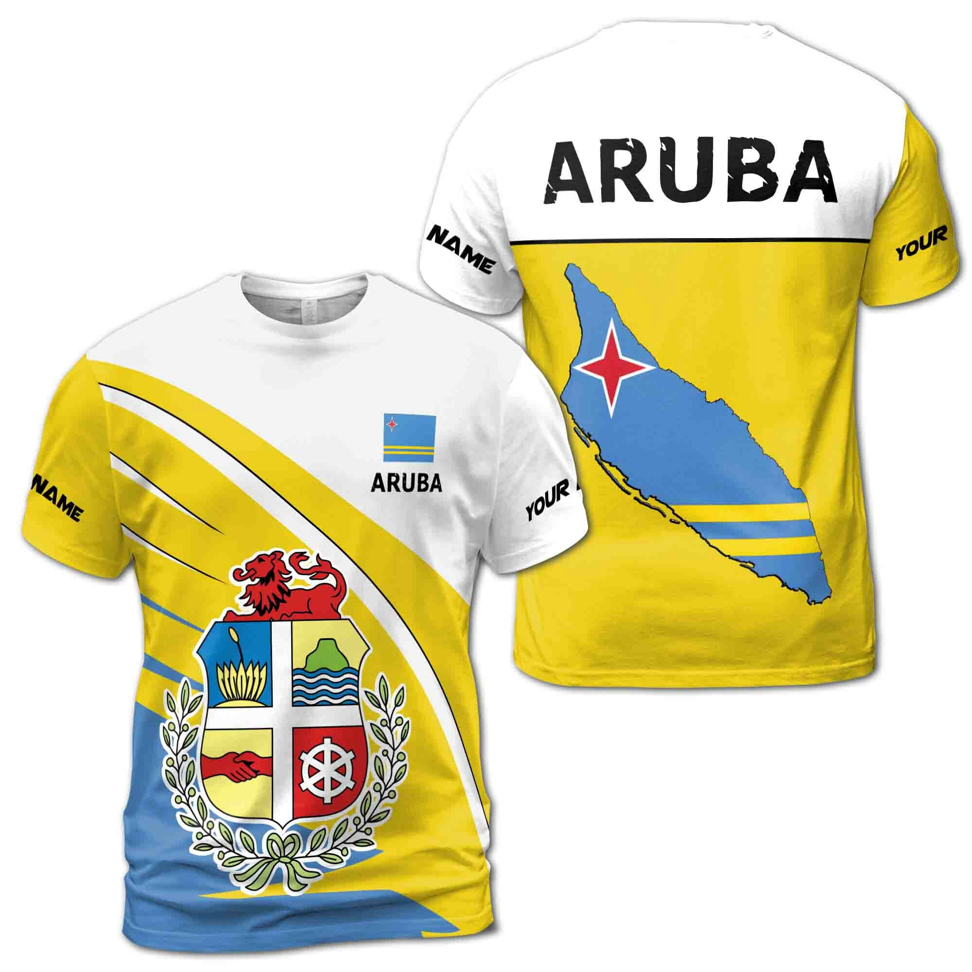 Custom Name Aruba Nation Map Line Patriotic Men's T-shirt S-5XL ...