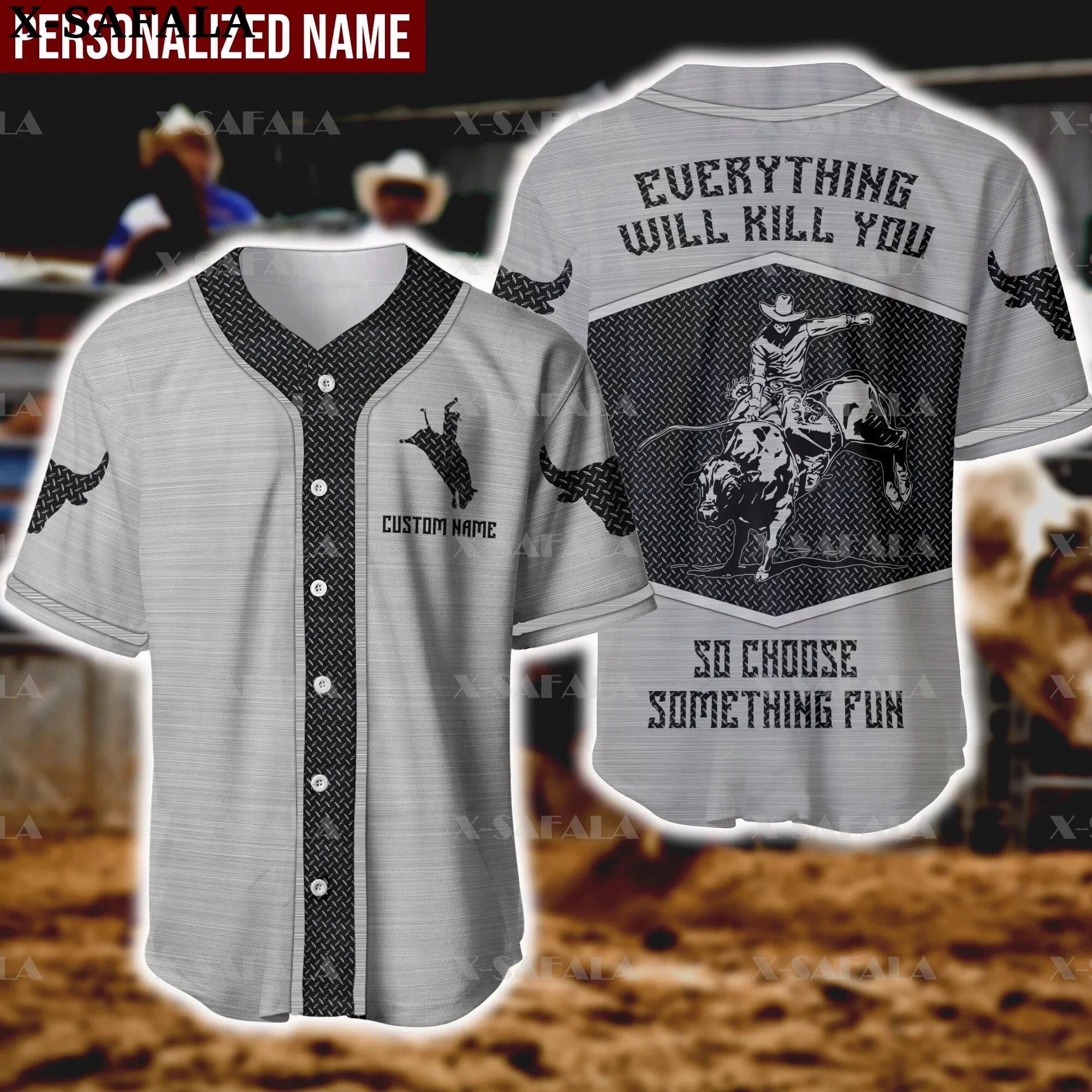 Custom Name BULL RIDING PLAYER Gift Sports 3D Printed Baseball Jersey ...
