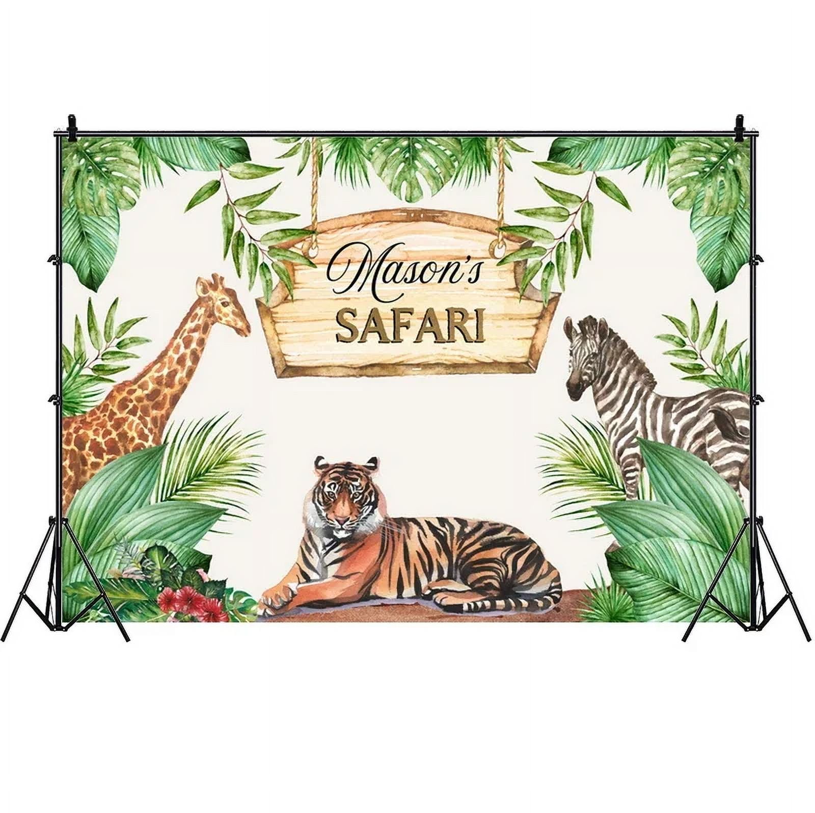 Custom Name Backdrop Jungle Animal Safari Kids Happy Birthday Party ...