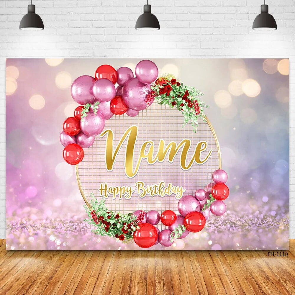 Custom Name Balloons Flower Gold Birthday Party Banner Backgrounds Diy ...